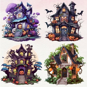 Halloween House Clipart | 20 Haunted House Watercolor Pngs, Halloween ...