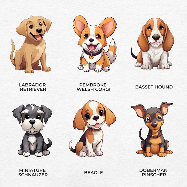 Dogs Clipart Bundle | 20 Cute Dog Breeds SVG PNG Printable, Kawaii Dogs ...