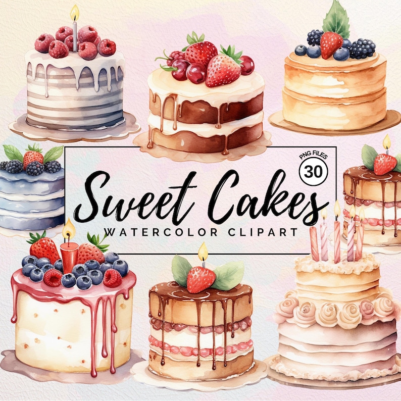 Sweet Cakes Watercolor Clipart Birthday Cake Clipart Bundle - Etsy