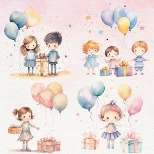Watercolor Birthday Clipart Pack | Gift Clipart, Balloons Clipart ...