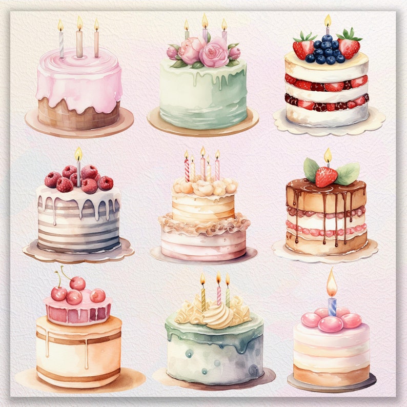 Sweet Cakes Watercolor Clipart | Birthday Cake Clipart Bundle ...