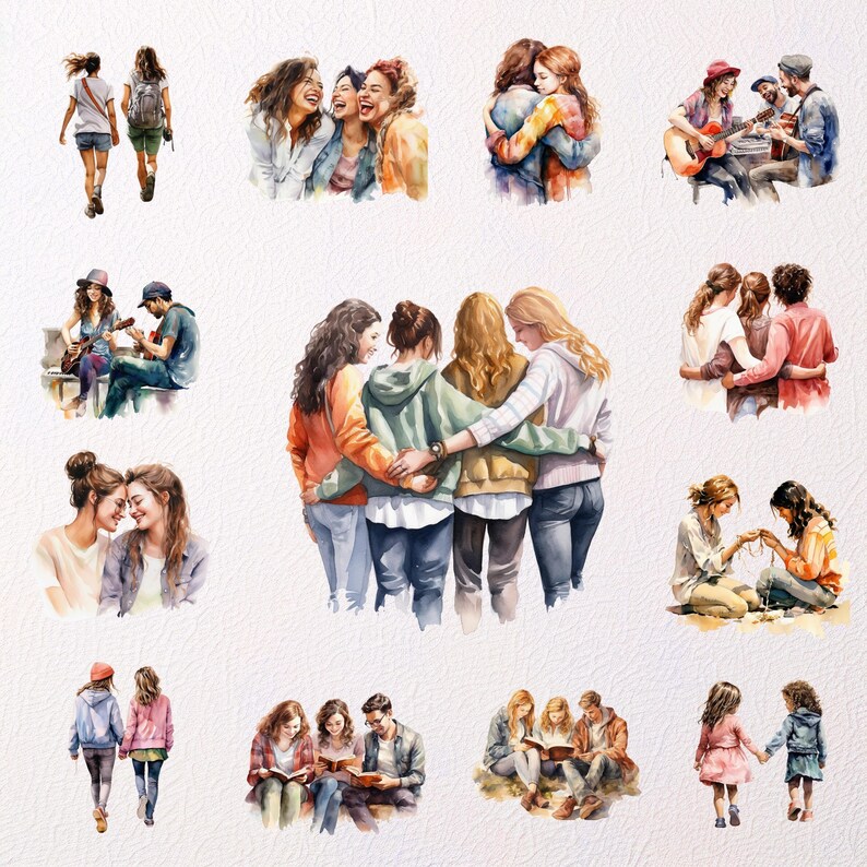 Watercolor Best Friends Clipart Bundle Transparent Soul Mate - Etsy