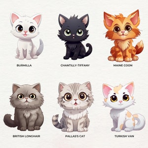 Cute Cats Clipart Bundle | 20 Cats PNG Printable, Cute Cat Breeds ...