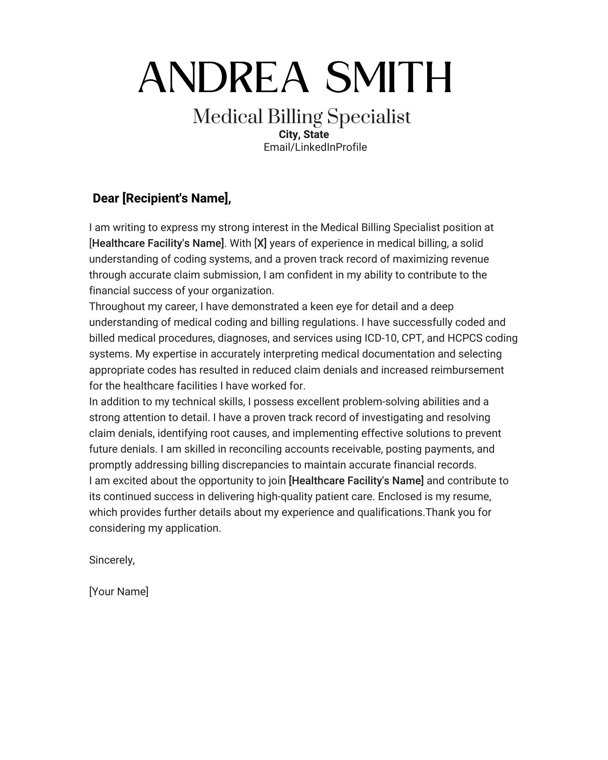 Cover Letter For Medical Billing