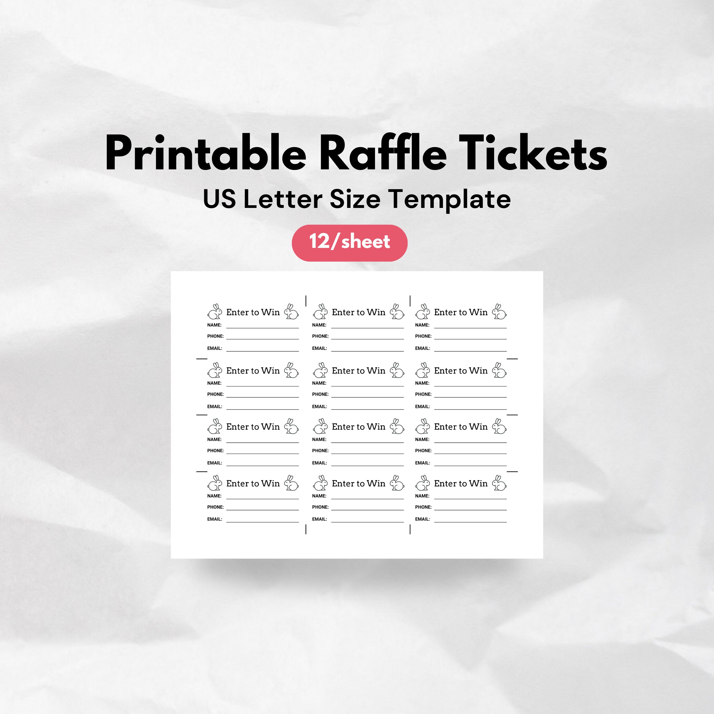 Cute Bunny Rabbit Raffle Ticket Template, Easter Enter to Win Prize ...