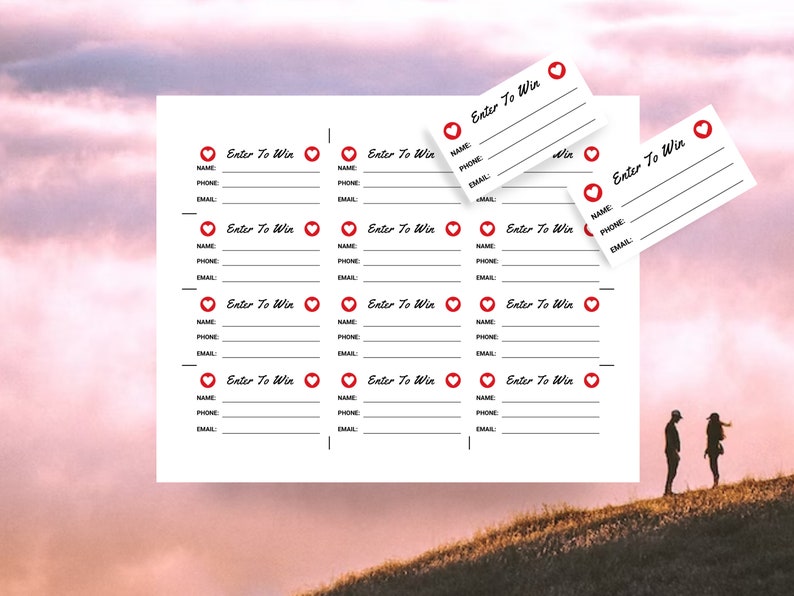 Love Hearts Printable Raffle Ticket Template Valentines Day Enter to ...