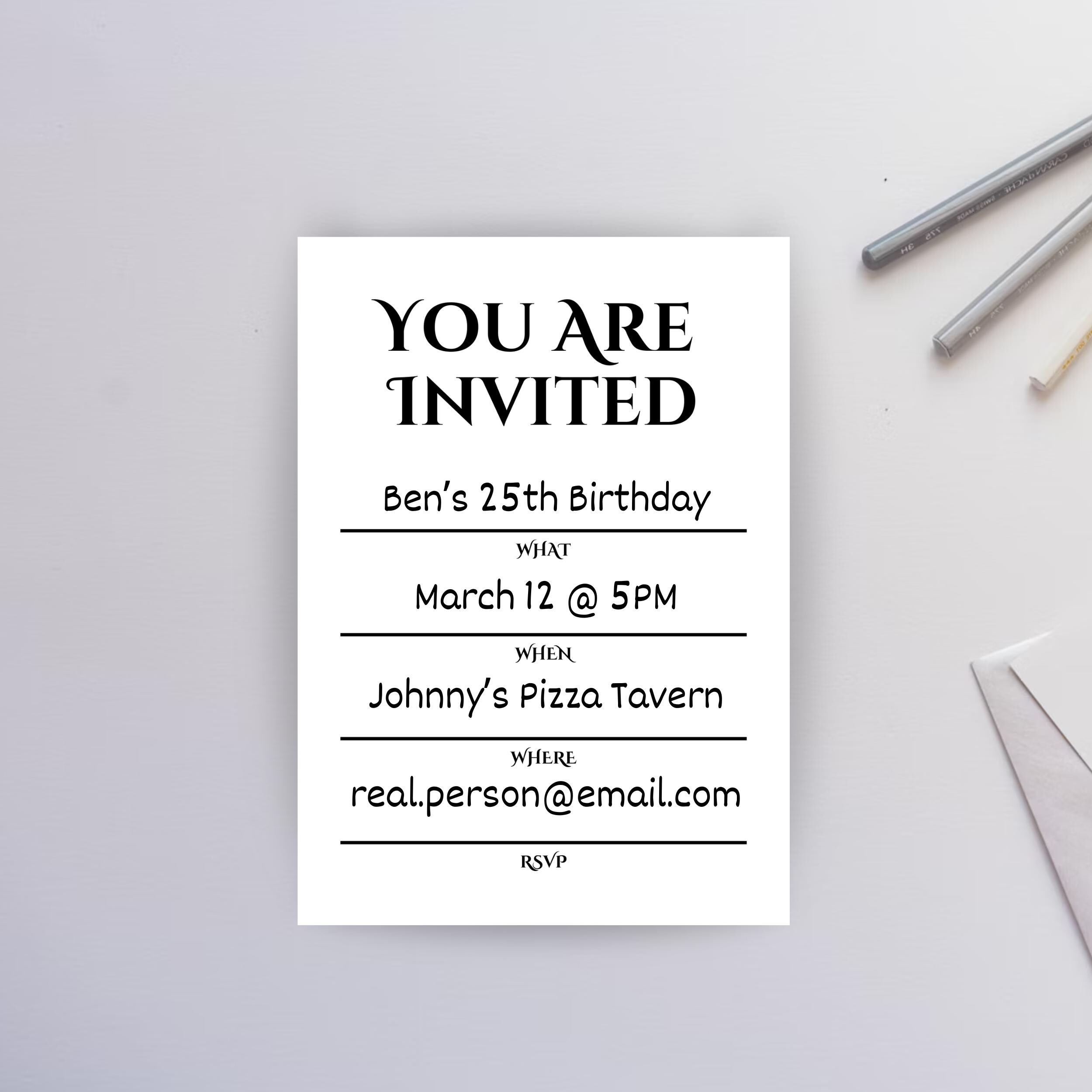 Minimal Printable Fill in the Blank Invite Template Instant Download ...