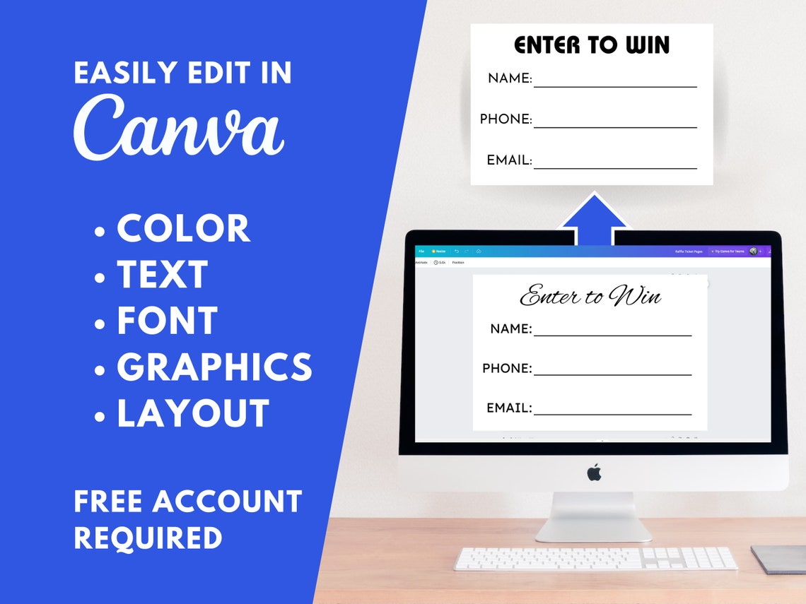 Modern Printable Raffle Ticket Template for Canva Editable Custom Draw ...