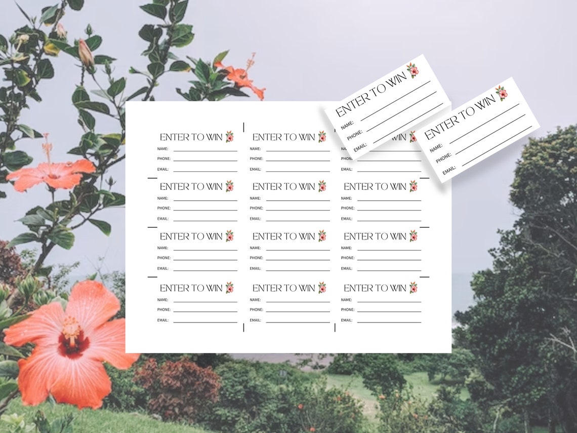 Hibiscus Flower Printable Raffle Ticket Template Cute Floral Enter to ...