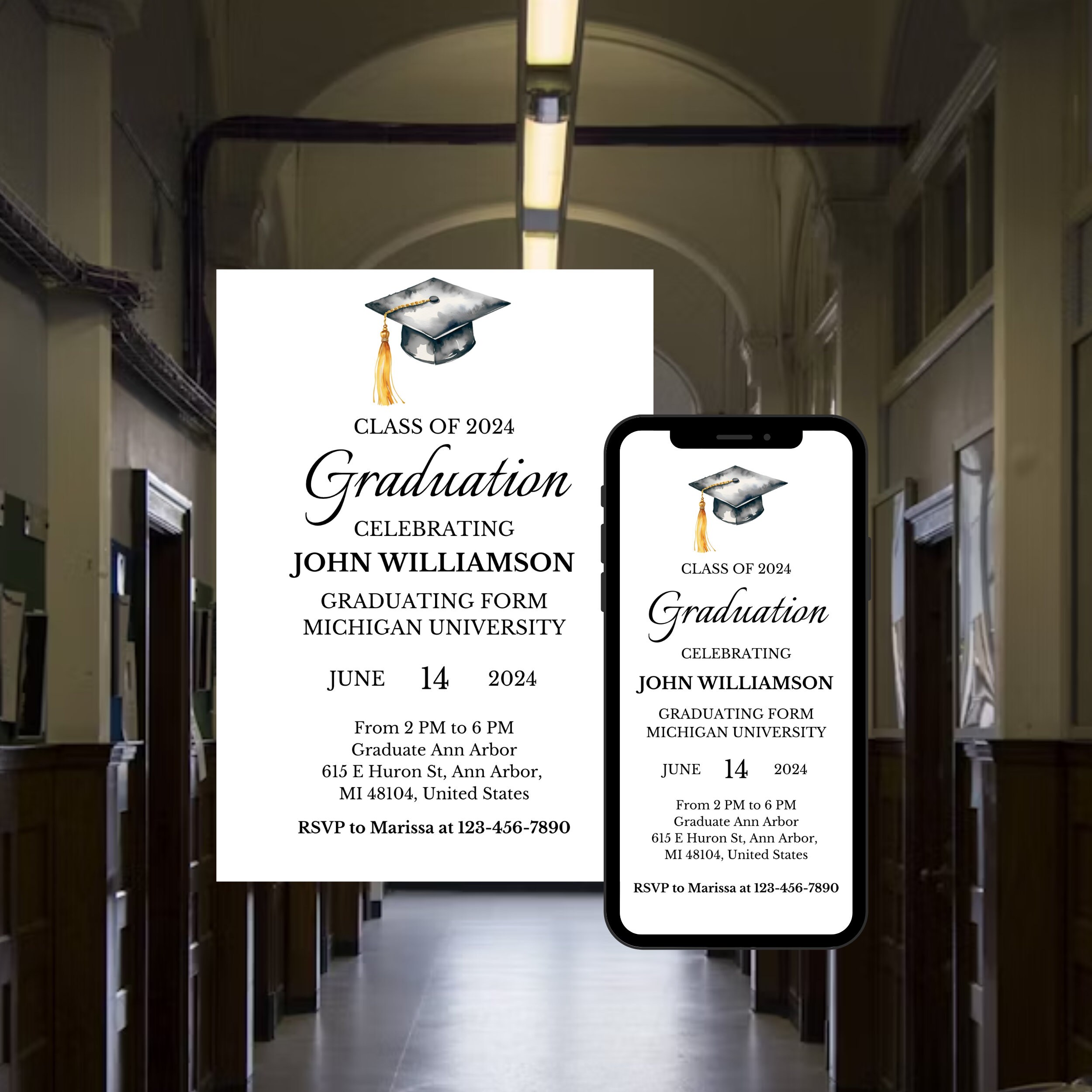 Graduation Invitation Editable Template for Canva Customizable Minimal ...