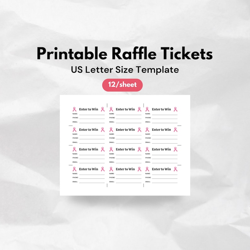 Printable Pink Ribbon Raffle Ticket Template Breast Cancer Fundraiser ...