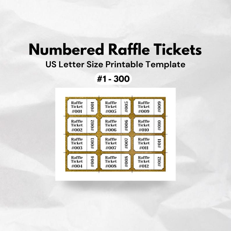 Gold Numbered Raffle Tickets Printable Enter to Win Gala Fundraiser ...