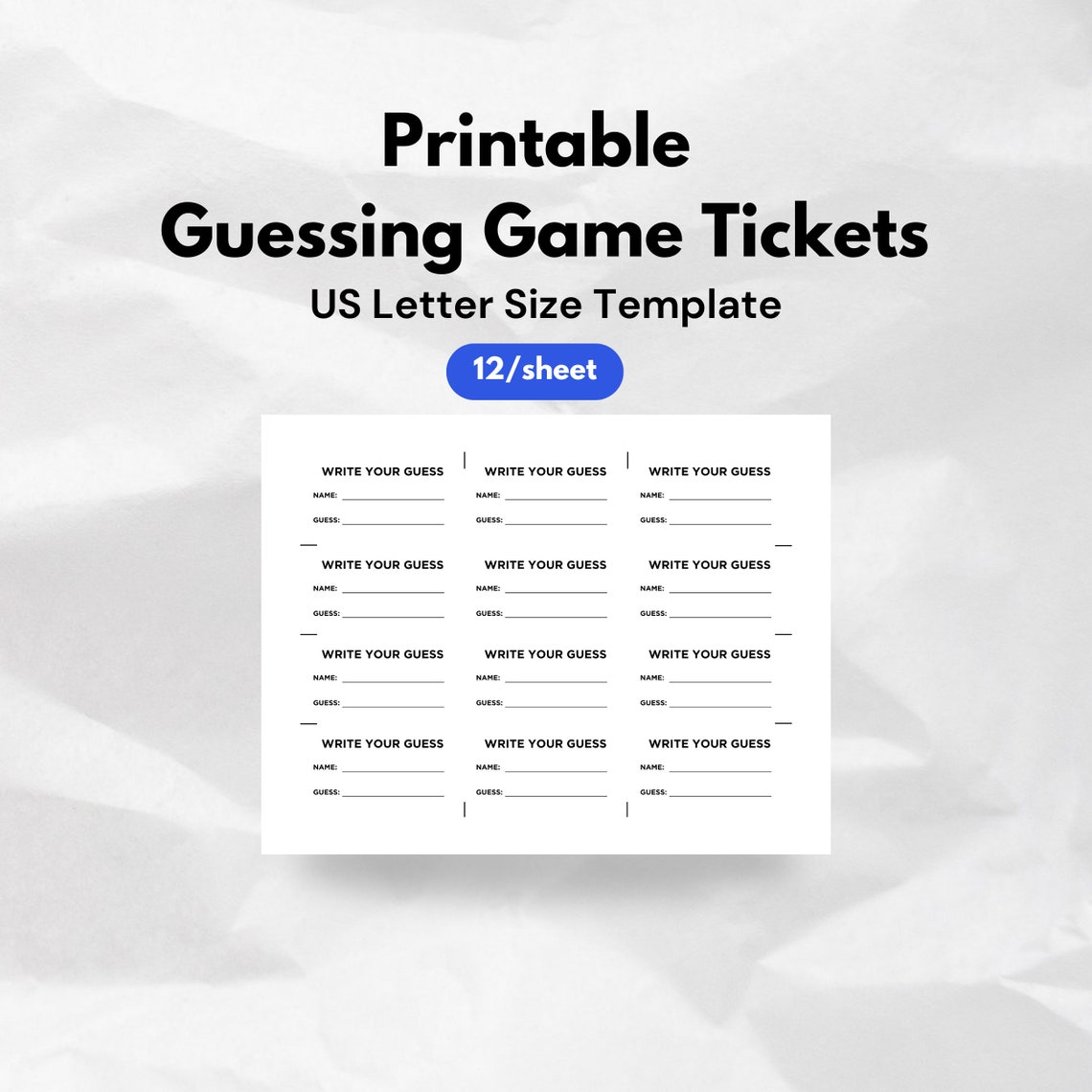 Printable PDF Guess How Many Raffle Ticket Template Guessing Game Draw ...