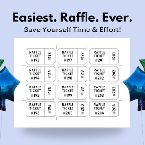 Printable Numbered Raffle Ticket Enter to Win Tickets With Numbers 1 to 204 Printable PDF ...