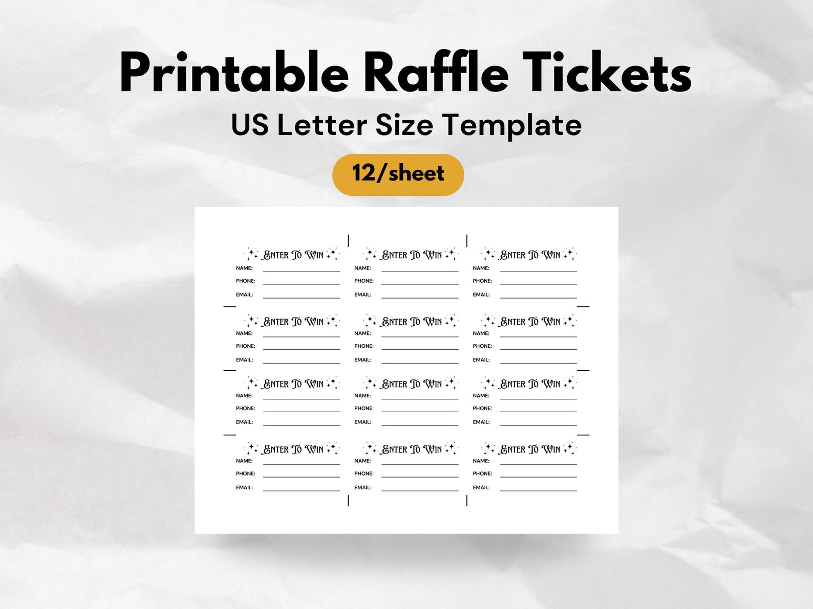 Sparkle Printable Raffle Ticket Template Cute Enter to Win Draw Tickets ...