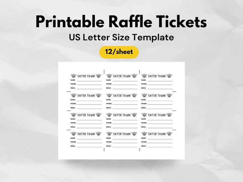 Printable Bee Raffle Ticket Template Honeybee Enter to Win Draw Tickets ...