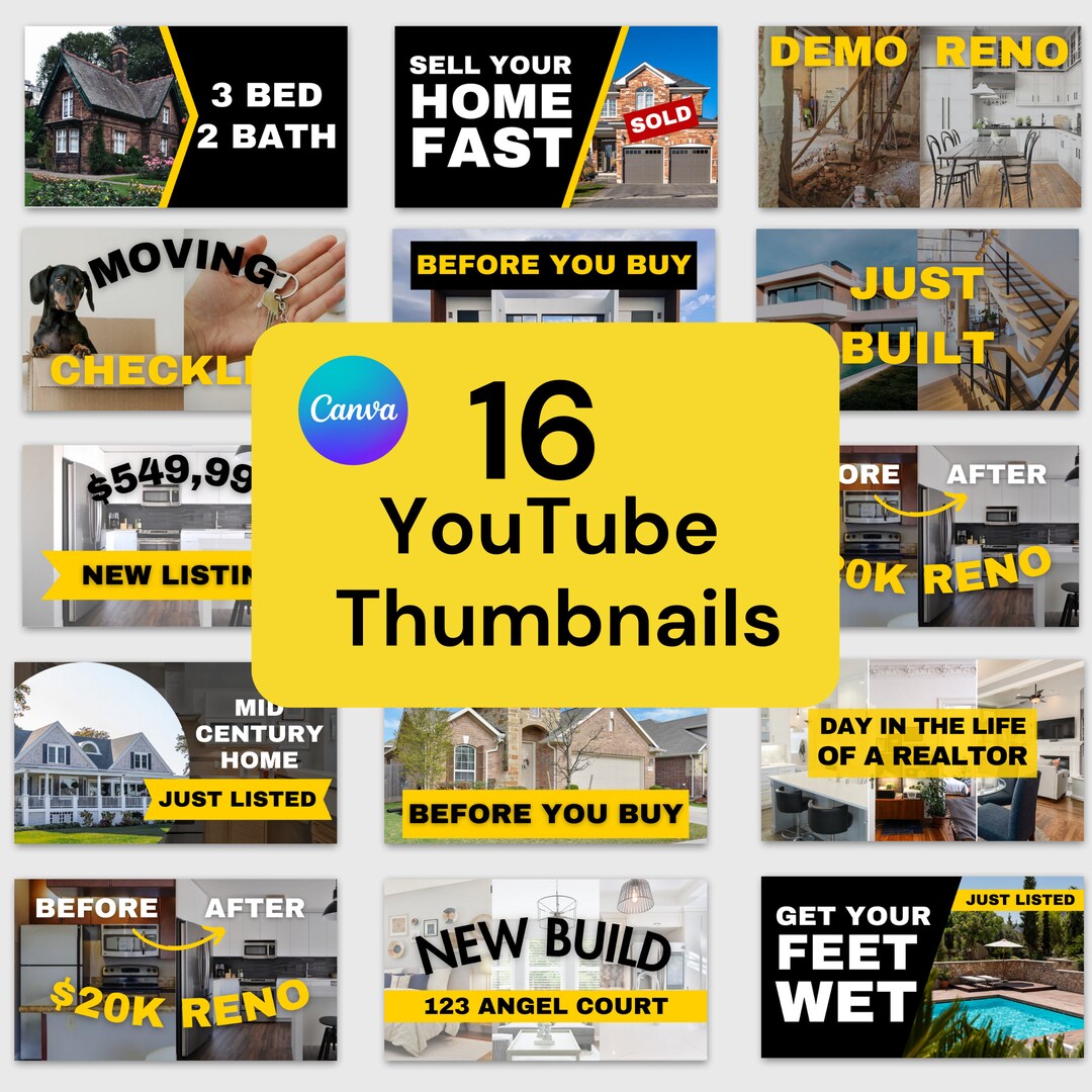 Black Gold Realtor Youtube Thumbnail Template Pack Canva Editable ...