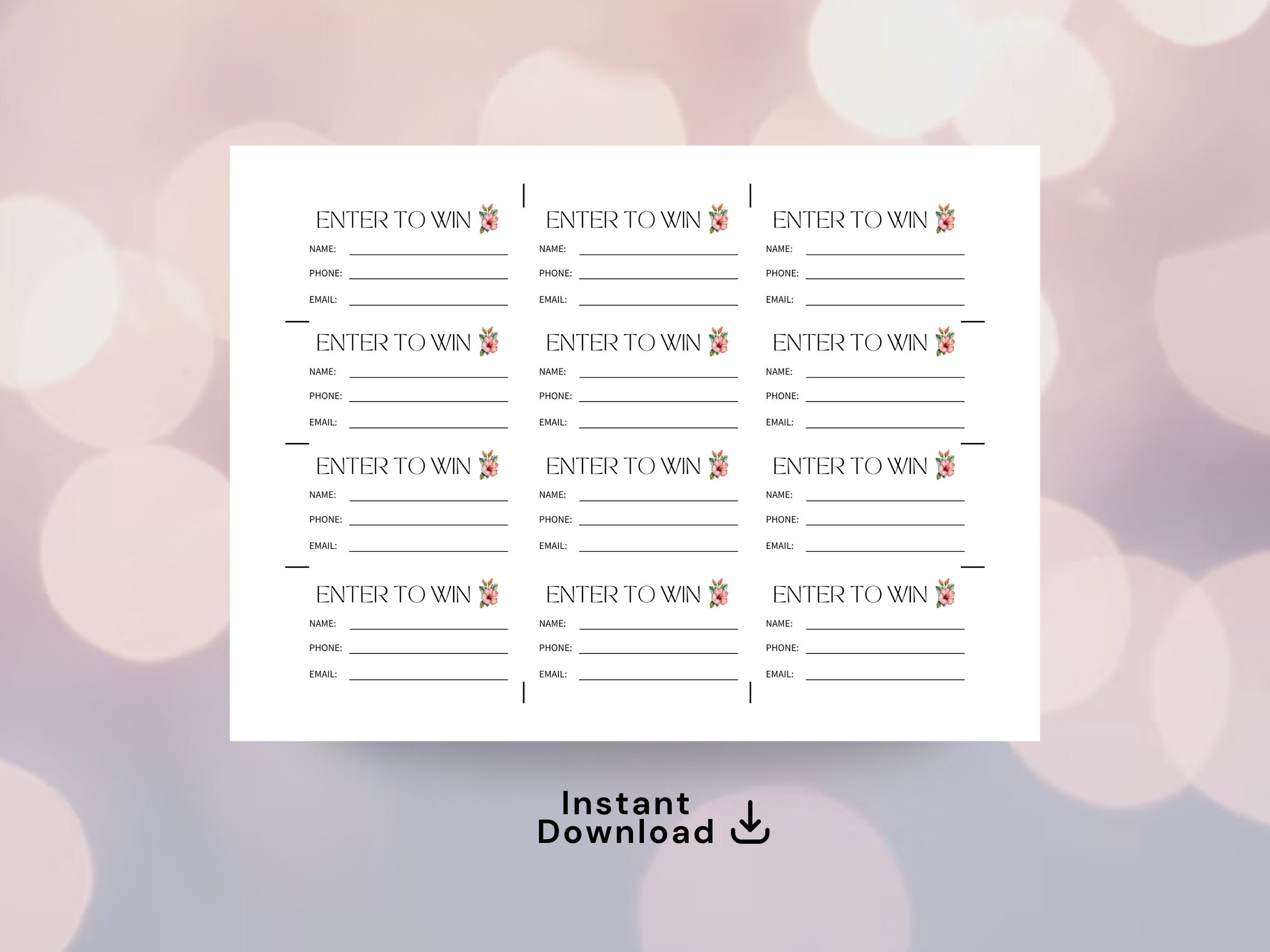 Hibiscus Flower Printable Raffle Ticket Template Cute Floral Enter to ...