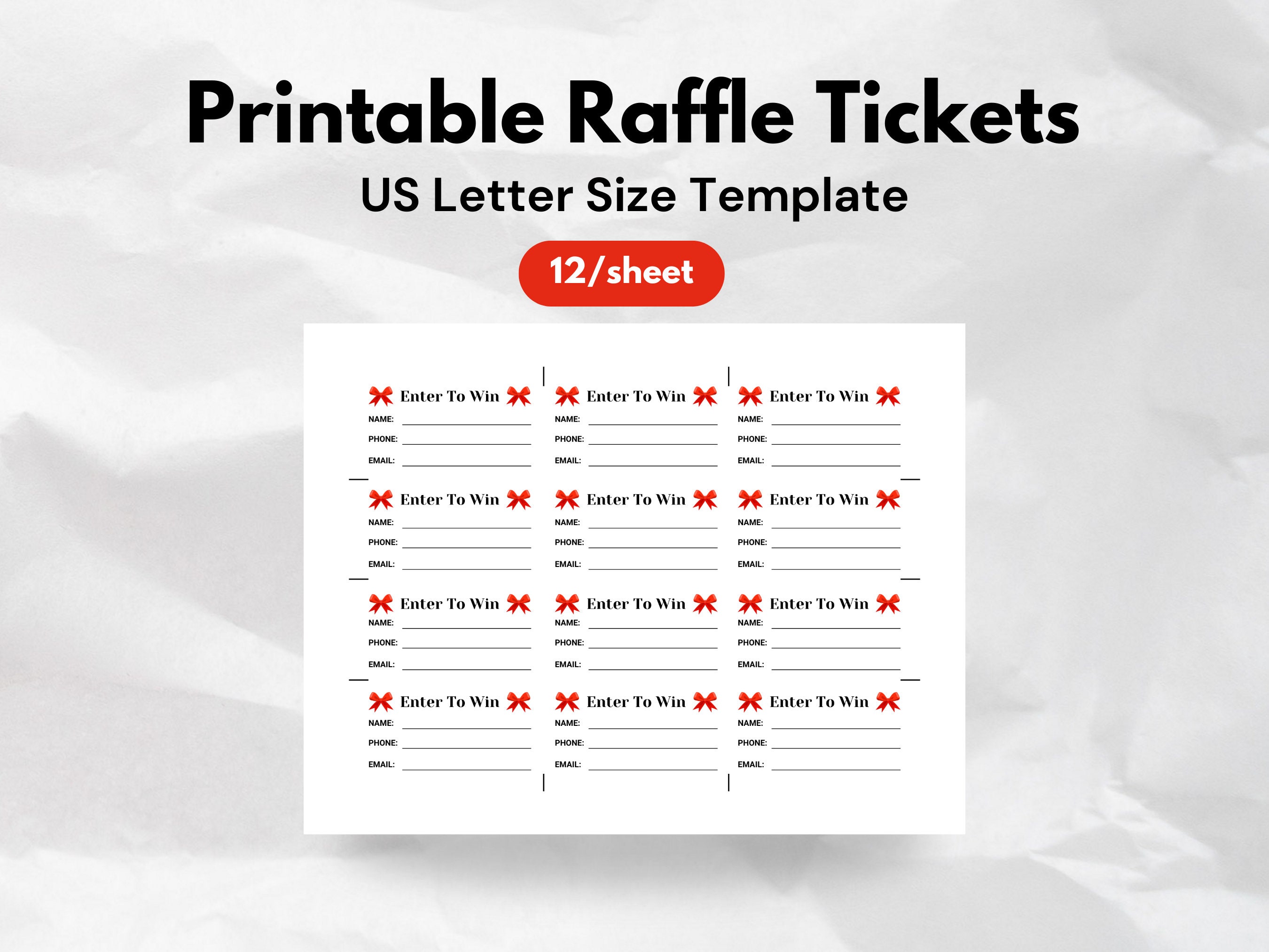 Red Ribbon Printable Raffle Ticket Template Christmas Present Enter to ...