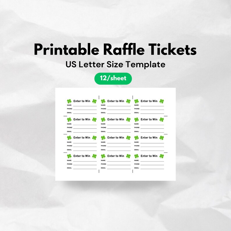 Lucky 4 Leaf Clover Printable Raffle Ticket Template St Patrick Enter ...