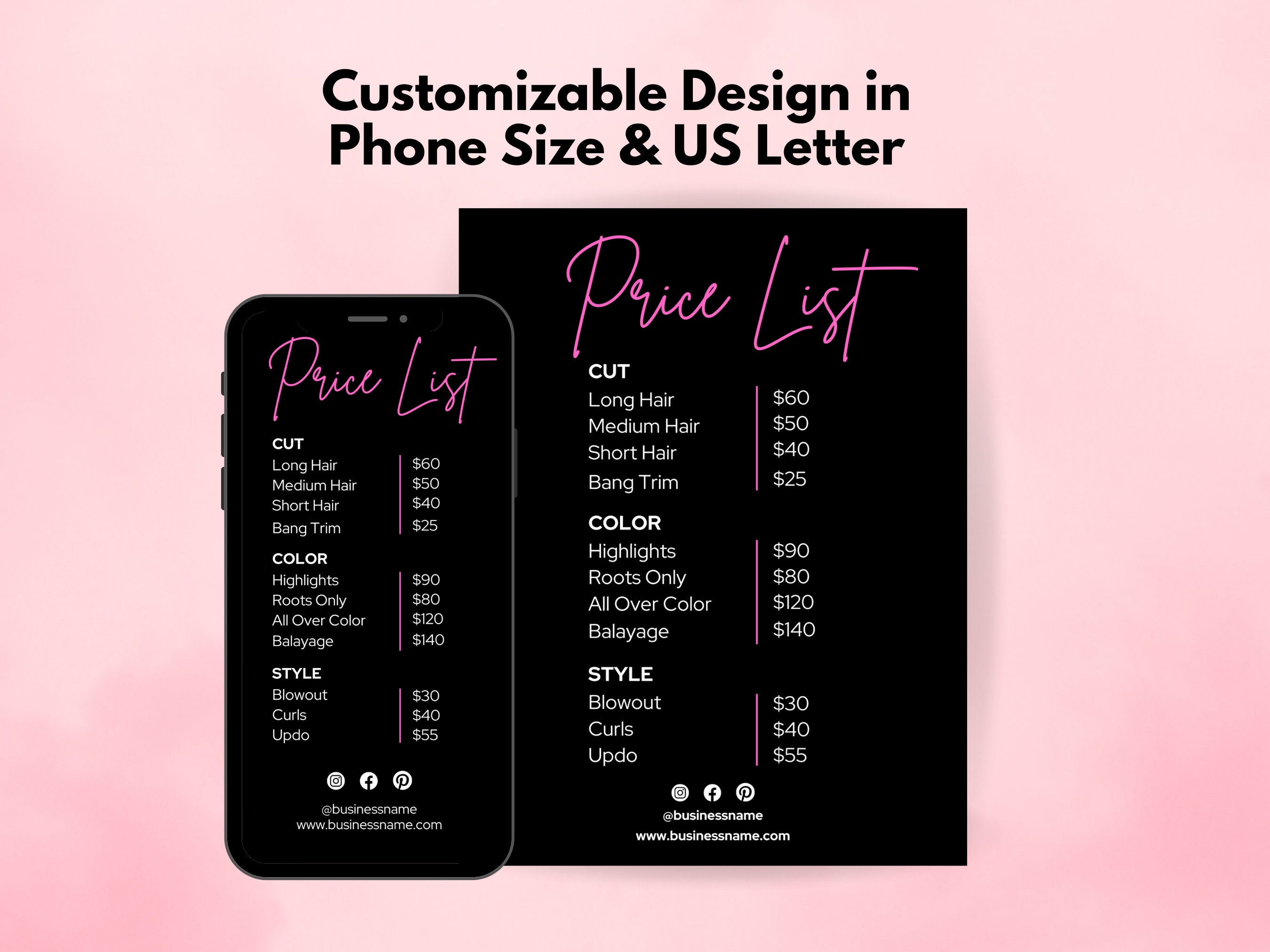 Hair Salon Price List Editable Template for Canva Menu Template ...