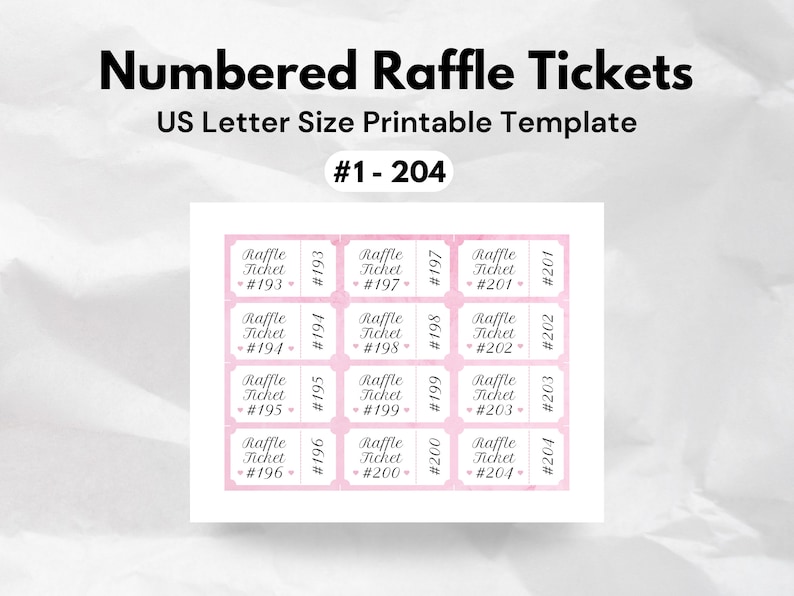 Pink Wedding Printable Numbered Raffle Tickets Door Prize Draw Entry ...