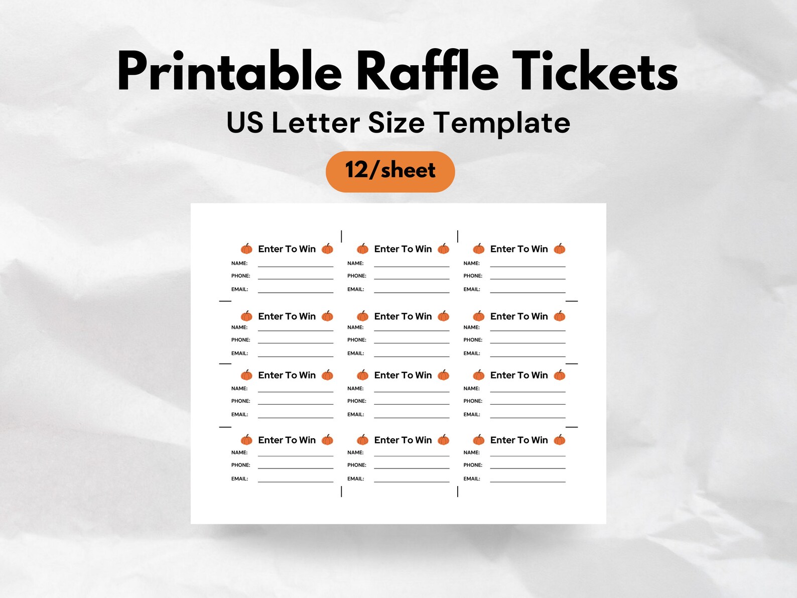 Pumpkin Printable Raffle Ticket Template Raffle Enter to Win Draw ...
