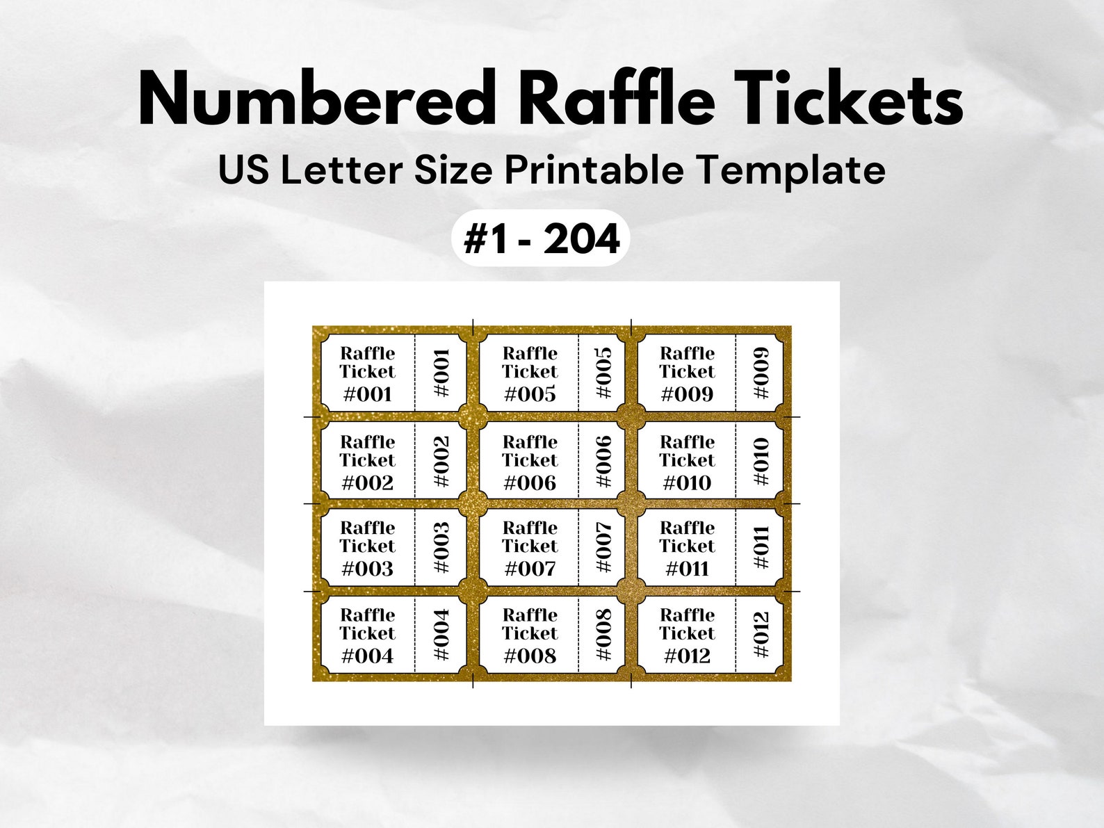 Gold Numbered Raffle Tickets Printable Enter to Win Gala Fundraiser ...