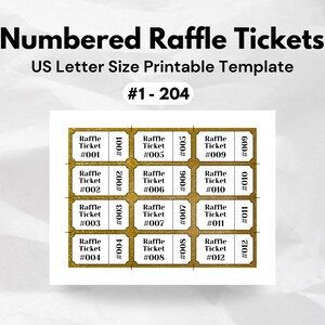 Gold Numbered Raffle Tickets Printable Enter to Win Gala Fundraiser ...