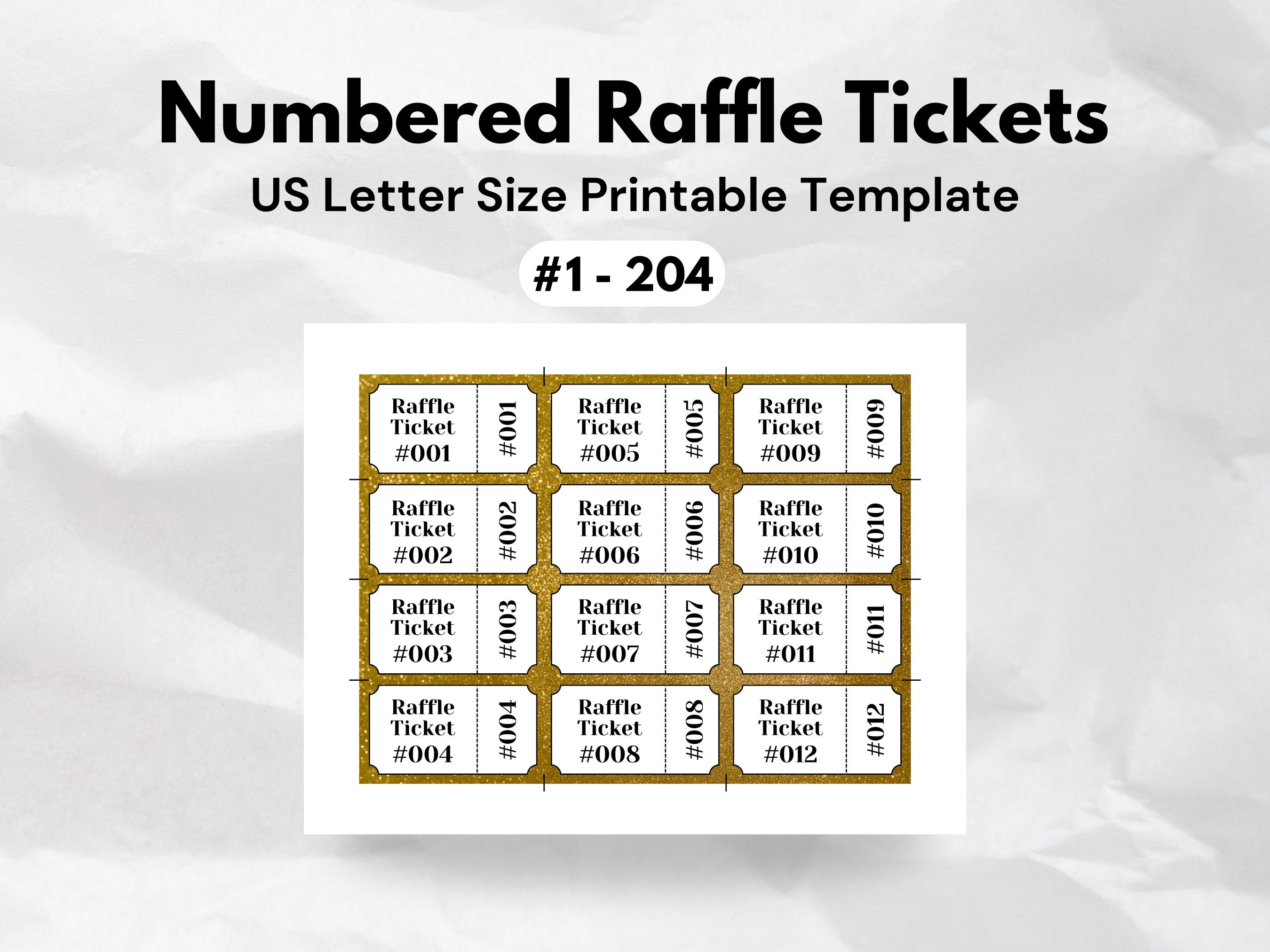 Gold Numbered Raffle Tickets Printable Enter to Win Gala Fundraiser ...