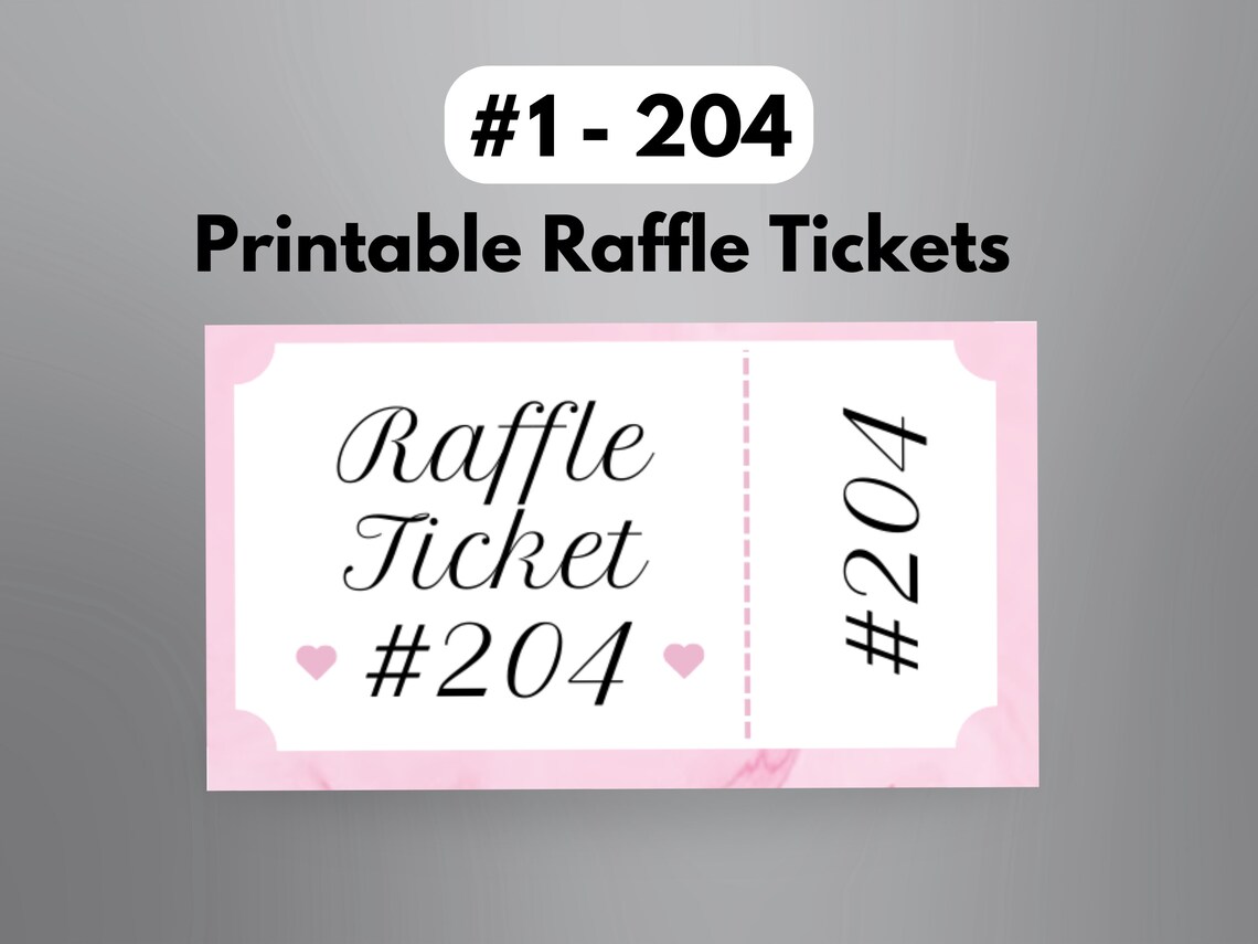 Pink Wedding Printable Numbered Raffle Tickets Door Prize Draw Entry ...