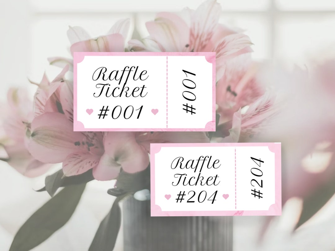 Pink Wedding Printable Numbered Raffle Tickets Door Prize Draw Entry ...