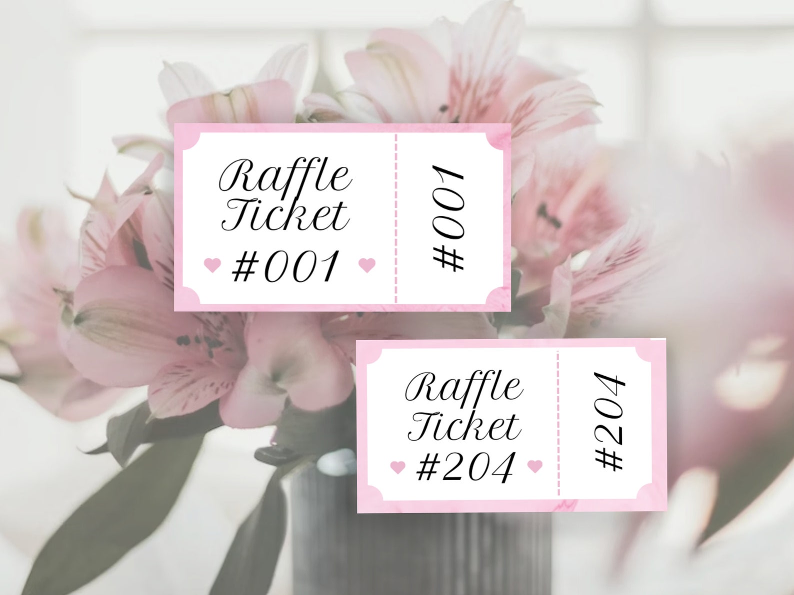 Pink Wedding Printable Numbered Raffle Tickets Door Prize Draw Entry ...