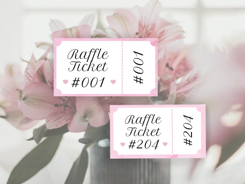 Pink Wedding Printable Numbered Raffle Tickets Door Prize Draw Entry ...