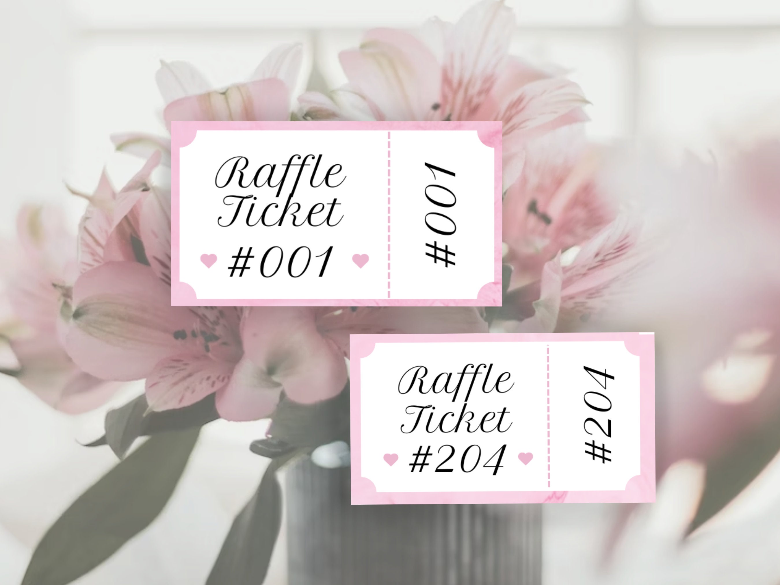 Pink Wedding Printable Numbered Raffle Tickets Door Prize Draw Entry ...
