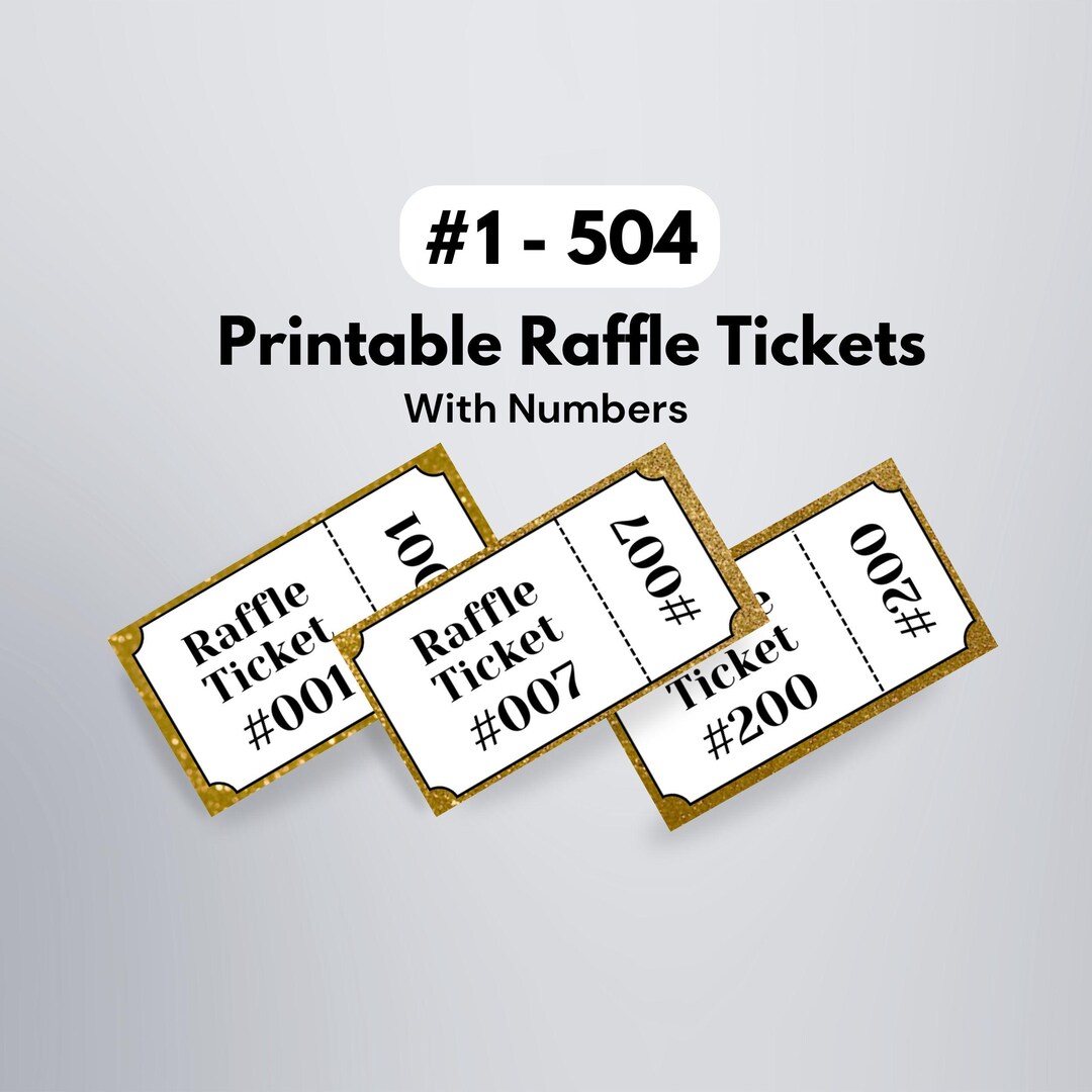 Gold Numbered Raffle Tickets With Numbers 1 to 500 Printable Enter to Win Gala Fundraiser Ticket ...