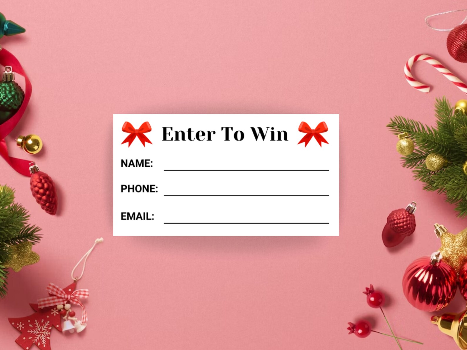 Red Ribbon Printable Raffle Ticket Template Christmas Present Enter to ...