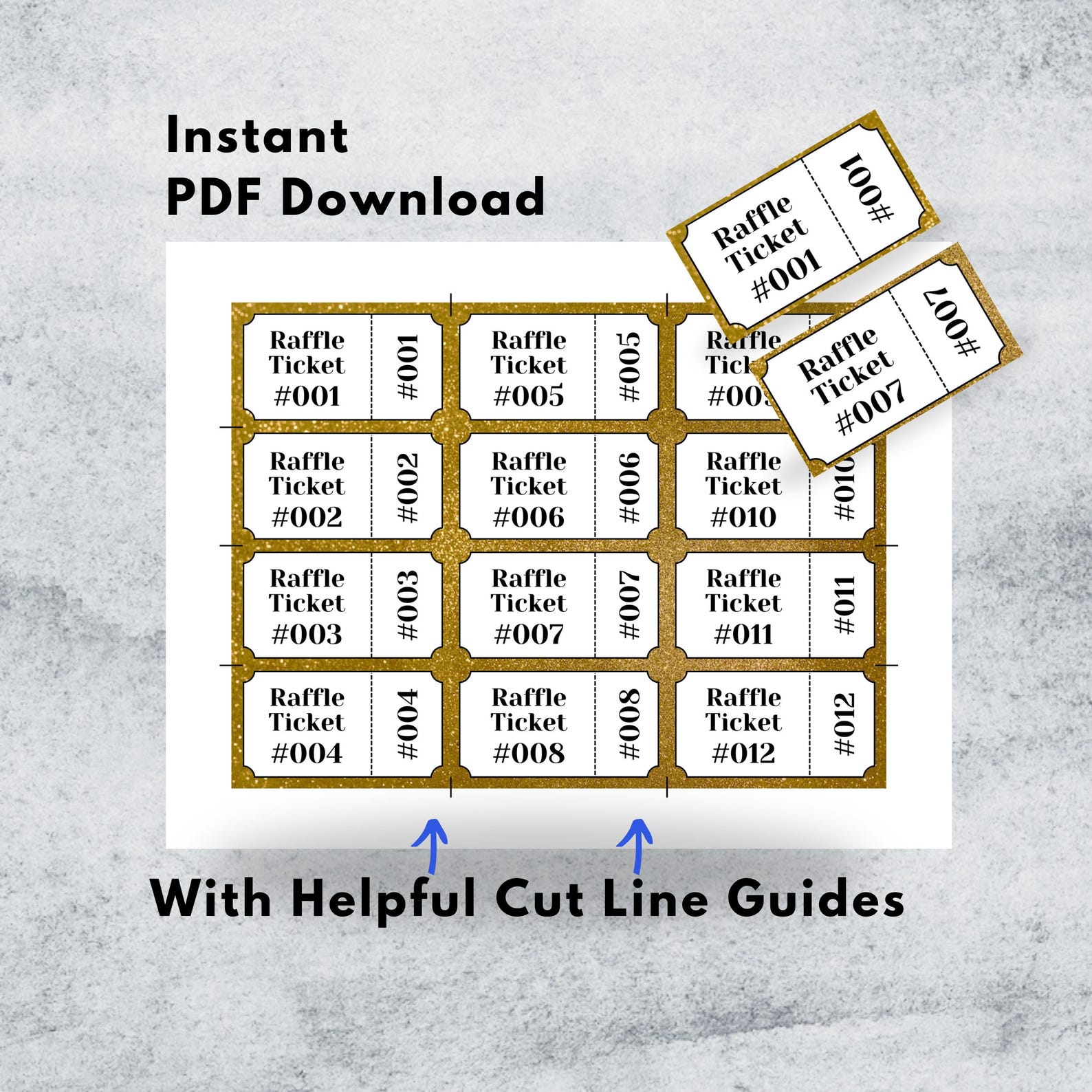 Gold Numbered Raffle Tickets Printable Enter to Win Gala Fundraiser Ticket With Numbers 1 to 300 ...