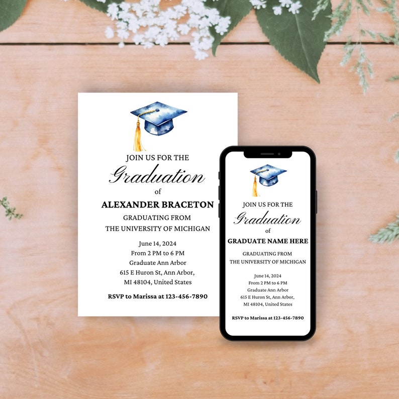 Editable Template Graduation Invitation for Canva Customizable Minimal ...
