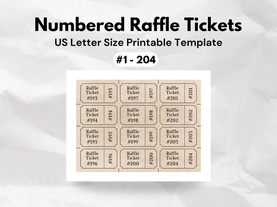 Antique Printable Numbered Raffle Ticket Vintage Style Enter to Win ...