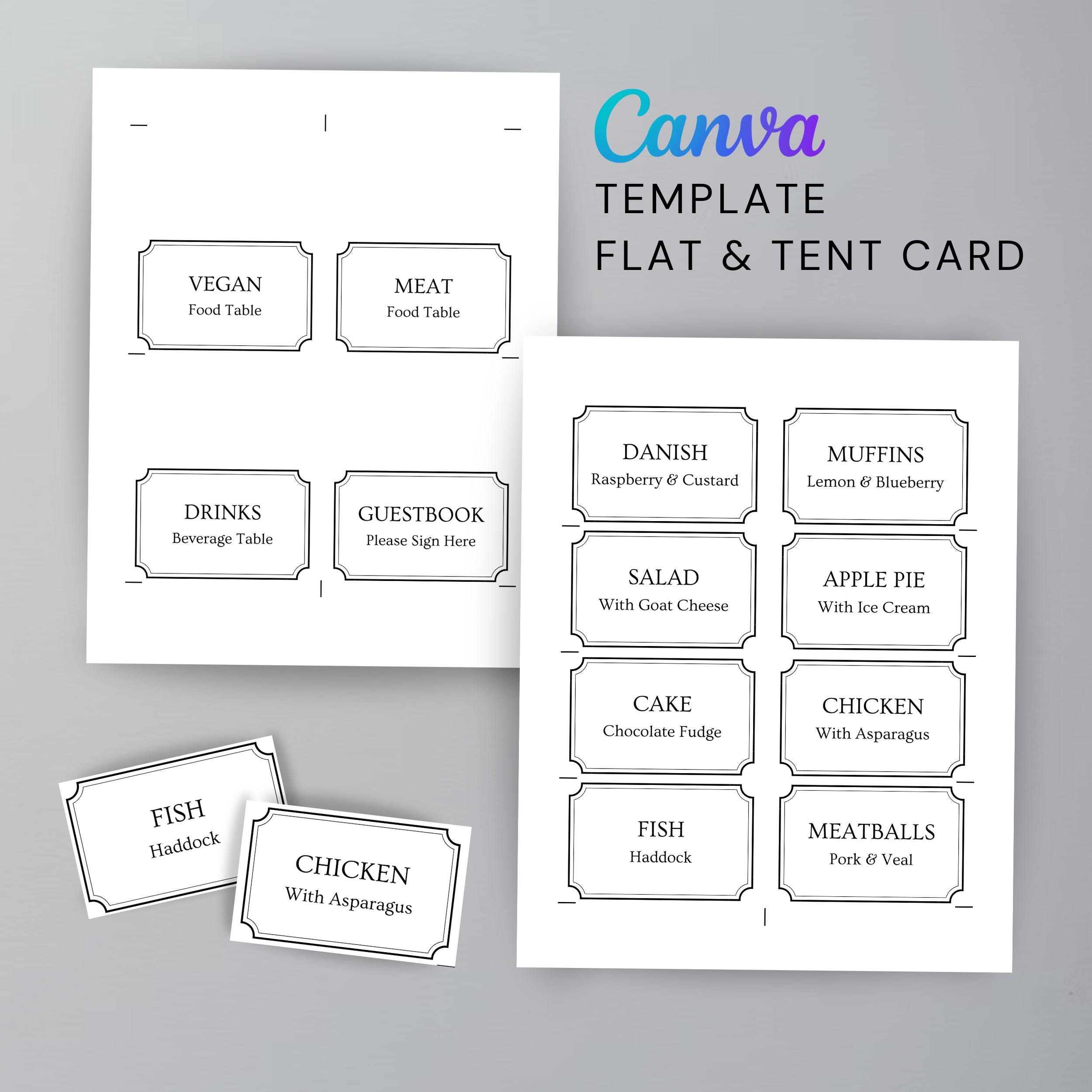 Editable Geometric Outline Place Card Canva Template Food Label Tent ...