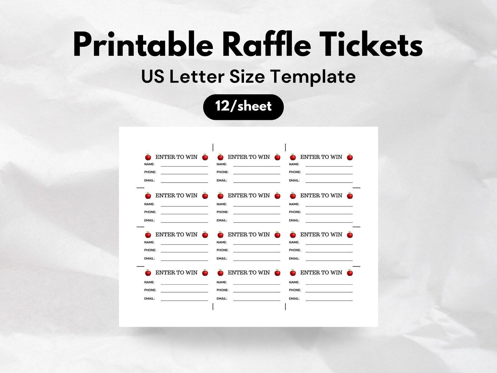 Red Apple Printable Raffle Ticket Template Fruit Market Stand Enter to ...