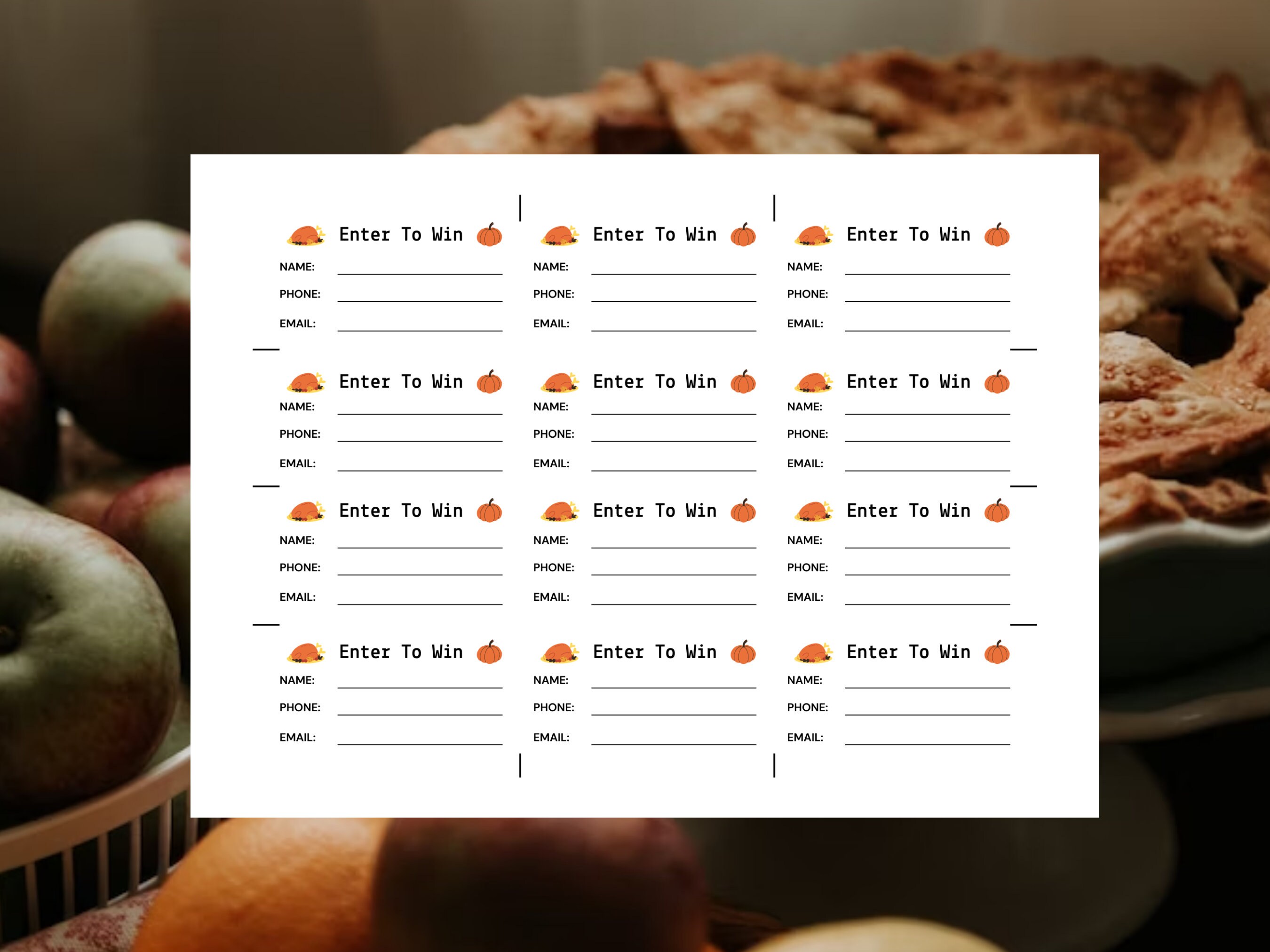 Thanksgiving Printable Raffle Ticket Template Autumn Feast Enter to Win ...