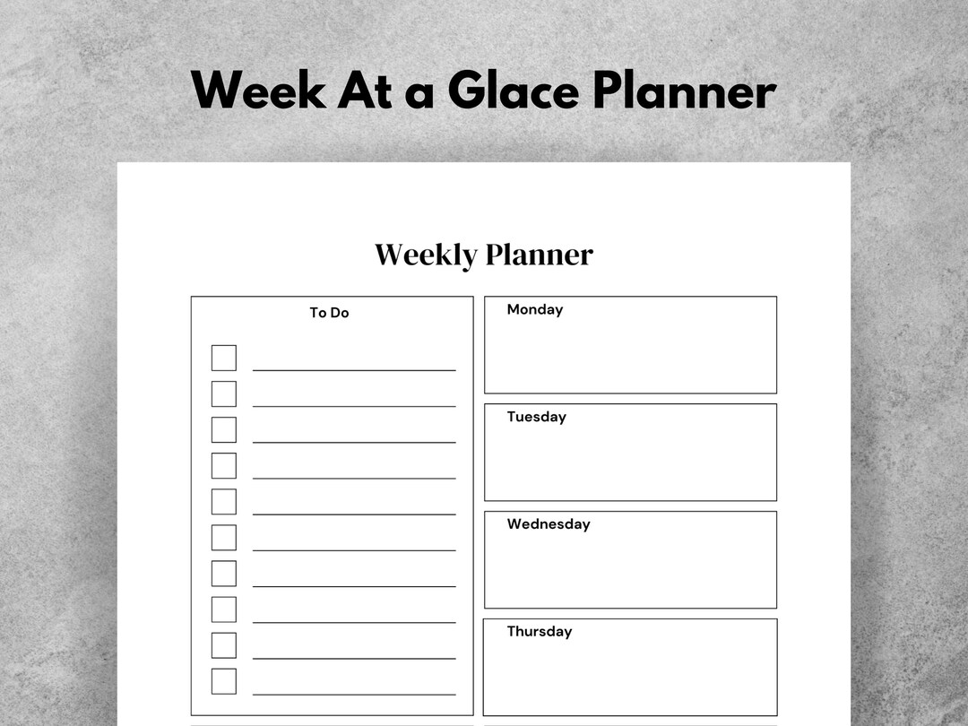 Week at a Glance Printable Planner Minimal Weekly Undated Planner ...