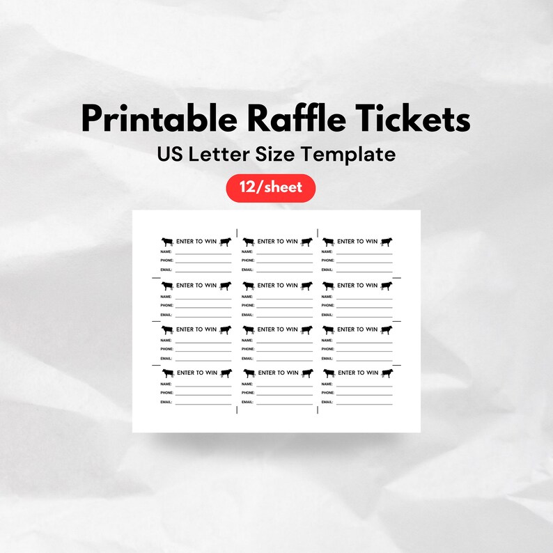 Cow Printable Raffle Ticket Template Meat Raffle Enter to Win Draw ...