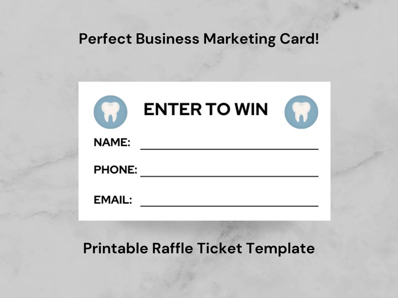 Tooth Printable Raffle Ticket Template Enter to Win Dentist Marketing ...