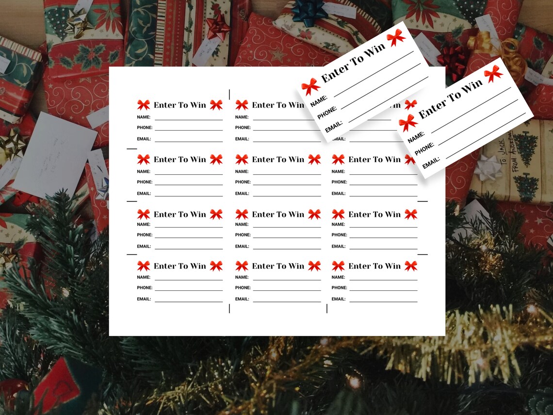 Red Ribbon Printable Raffle Ticket Template Christmas Present Enter to ...