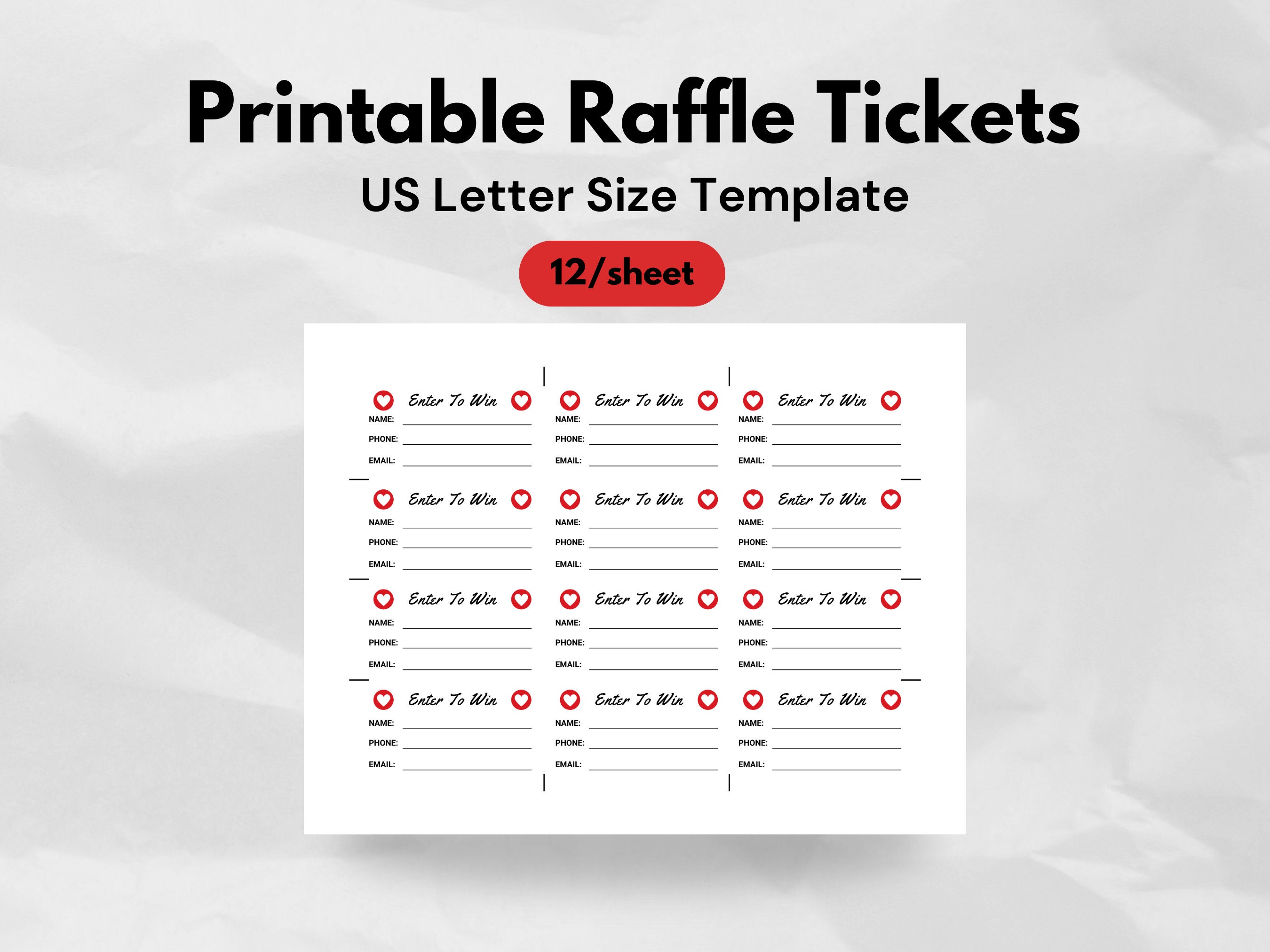 Love Hearts Printable Raffle Ticket Template Valentines Day Enter to ...