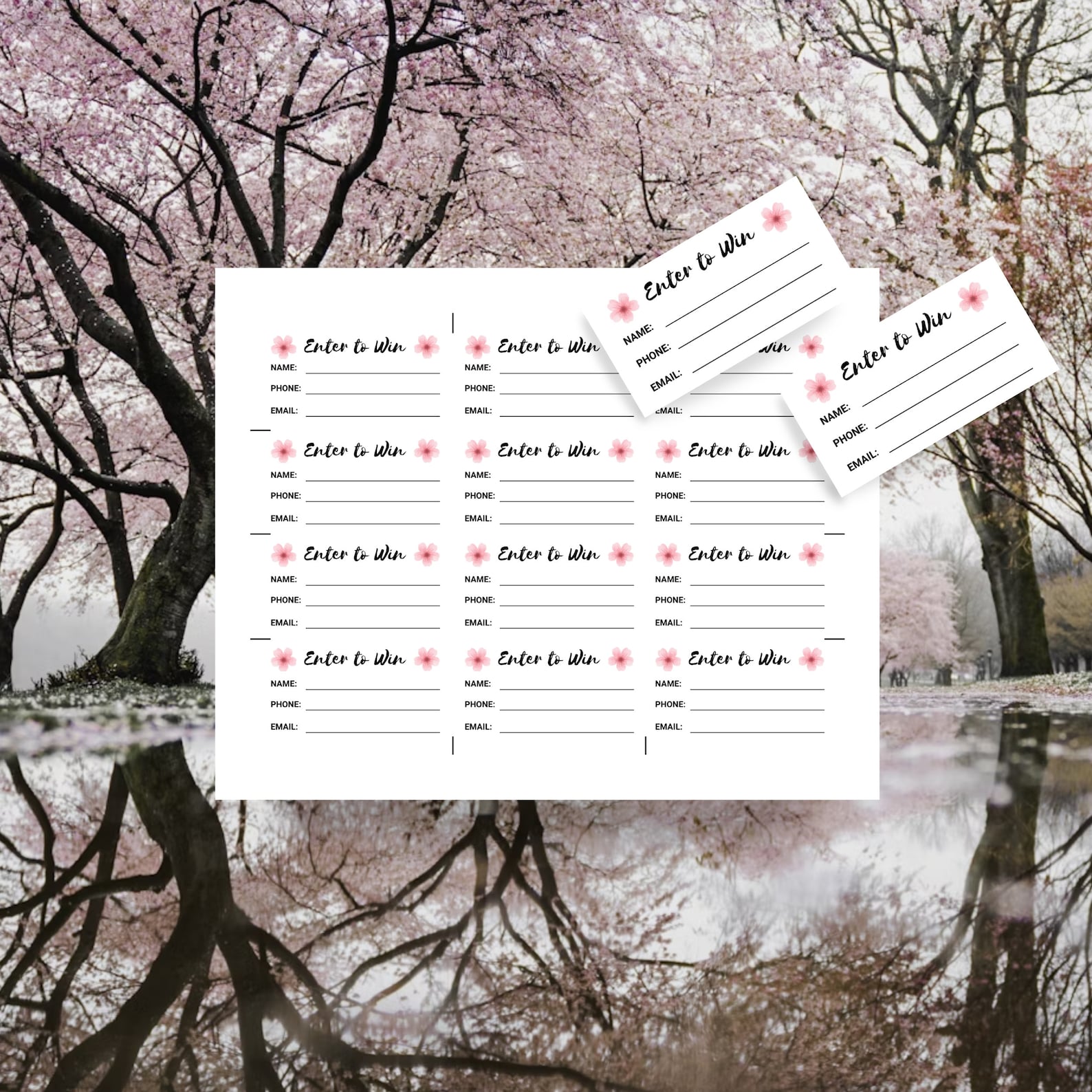 Printable Cherry Blossom Raffle Ticket Template Enter to Win Spring ...