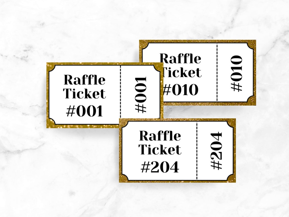 Gold Numbered Raffle Tickets Printable Enter to Win Gala Fundraiser ...